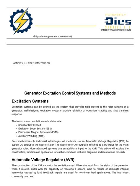 Generator Excitation Control Systems And Methods Pdf Electric
