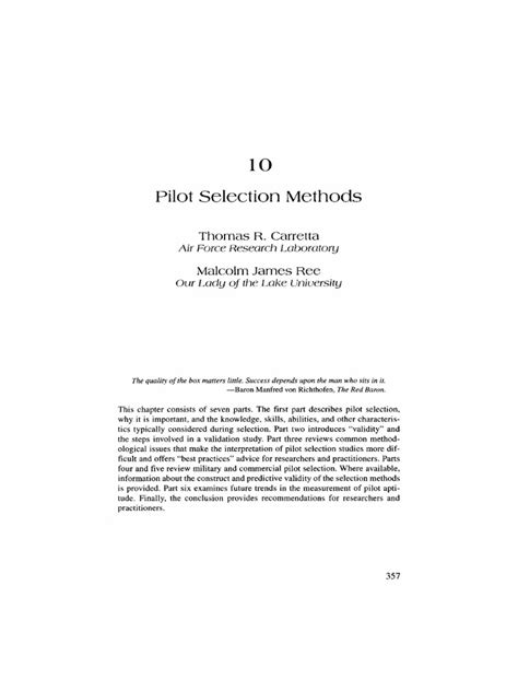 Pilot Selection Methods Pdf