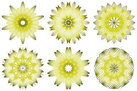 장식 라운드 레이스의 집합입니다 성스러운 동양 만다라 색상 꽃 장식입니다 현대 장식 벡터 Illustraation 옐로우 올리브 컬러 0명에 대한 스톡 벡터 아트 및 기타