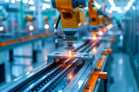 Modern Automated Production Line With Robotic Arm Technology In Industrial Manufacturing Factory