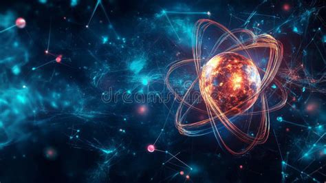 Futuristic Science Technology Background Featuring An Atom Model With Orbiting Electrons Stock