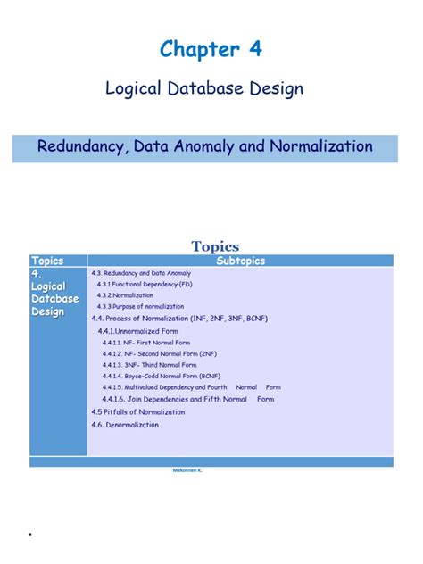 Chapter 4 Logical Database Design Normalization Redundancy And Pdf