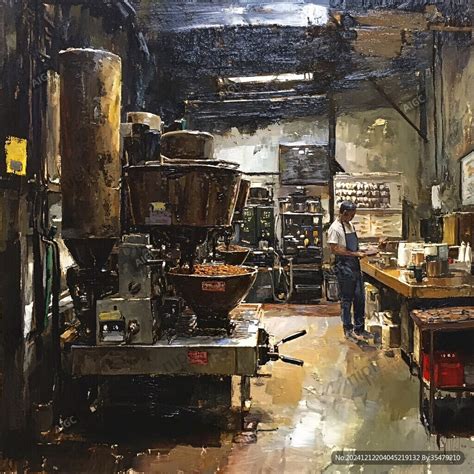 Ai创作图工业油画场景 咖啡店油画 手工榨油坊插画 手绘合柴1972 米粉店意境画 工业生产油画 作坊插画 手工木榨油坊插画 工业区油画 油画超市 西北工业大学水彩 工厂题材 拉磨插画 工业