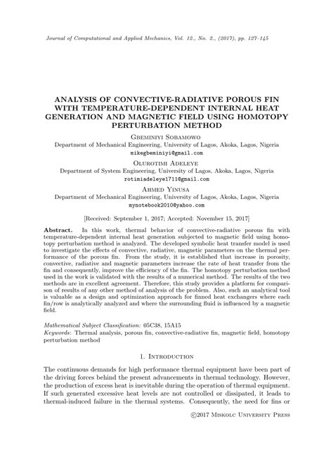 Pdf Analysis Of Convective Radiative Porous Fin With Temperature