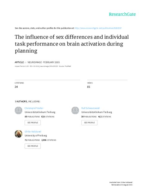 Pdf The Influence Of Sex Differences And Individual Task Performance On Brain Activation