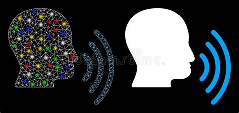 Glowing Mesh Wire Frame Person Speech Waves Icon With Flare Spots Stock Vector Illustration Of