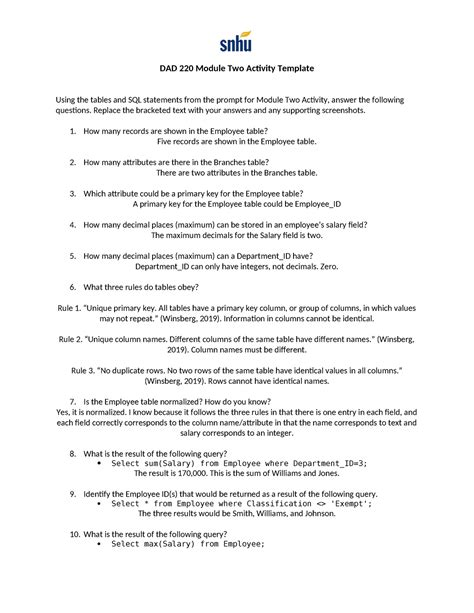 2 3 Dad 220 Module Two Activity Replace The Bracketed Text With Your Answers And Any