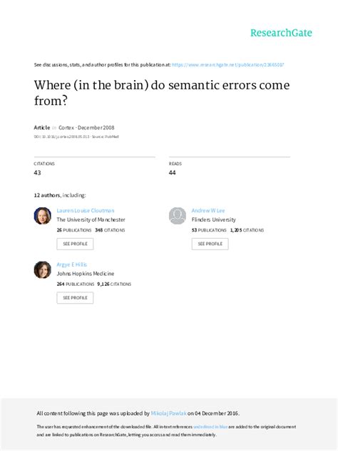 Pdf Where In The Brain Do Semantic Errors Come From