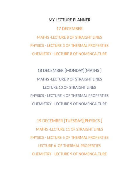 Lecture Planner Pdf