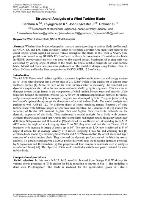 Pdf Structural Analysis Of A Wind Turbine Blade