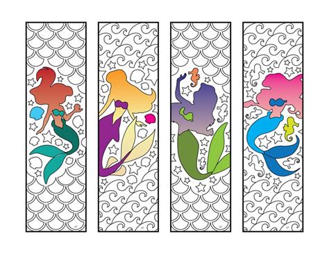 Mermaid Bookmarks Pdf Coloring Page Etsy Lesezeichen Basteln