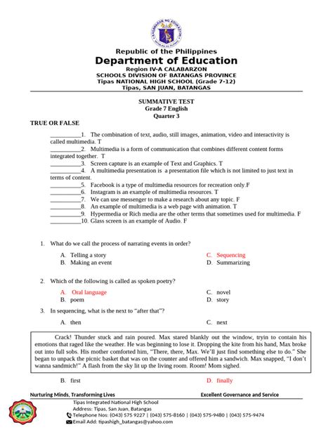 Summative Test Q3 English 7 Autorecovered Pdf