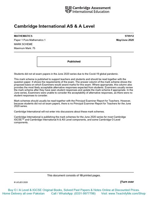 Cambridge International As And A Level Mathematics 970912 Mayjune 2020