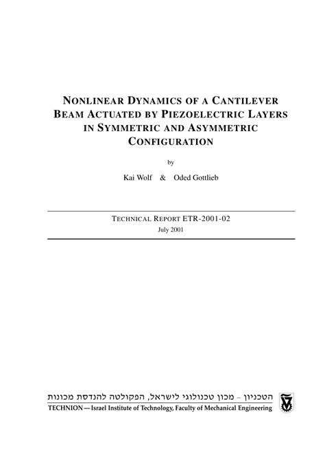 Pdf Nonlinear Dynamics Of A Cantilever Beam Actuated By Piezoelectric Layers In Symmetric And