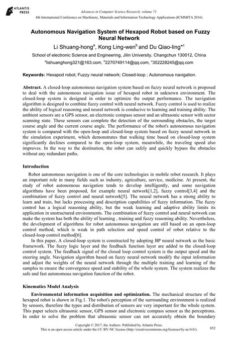 Pdf Autonomous Navigation System Of Hexapod Robot Based On Fuzzy