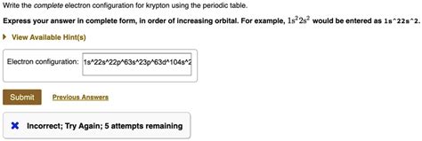 Write The Complete Electron Configuration For Krypton Using The