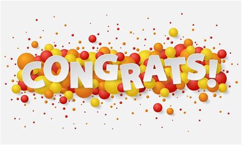 종이 흰색 글자 먼지 색종이 공 풍선 및 글자가 있는 배너 축하합니다 흰색 배경에 벡터 그림입니다 포스터 카드 휴일 파티 요소