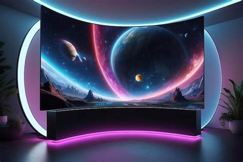 Premium Photo Digital Art On A Curved Oled Display With Surround Sound In An Immersive