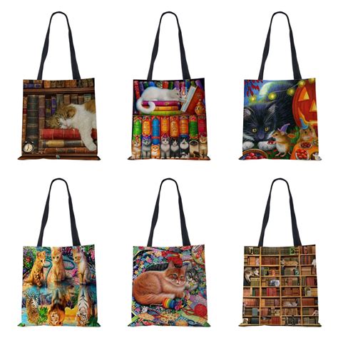 캔버스 숄더 백 여성용 만화 고양이 하라주쿠 2022 에코 재사용 대용량 캐주얼 핸드백 쇼핑 여행 토트 북 백