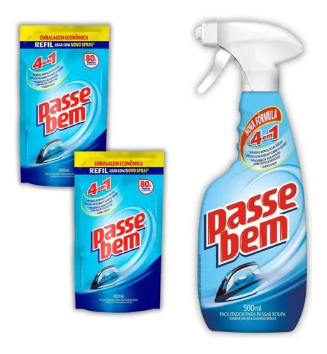 Passe Bem Facilitador Passar Roupas Refil Sachê Frasco Kit