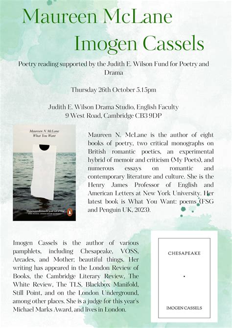 Maureen Mclane Imogen Cassels Judith E Wilson Centre For Poetics