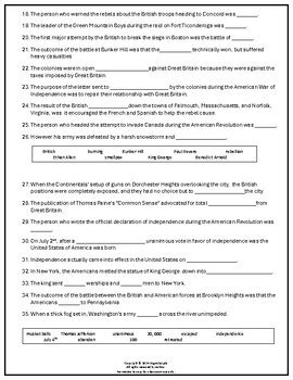 Oversimplified American Revolution P1 Fill In The Blank Worksheet