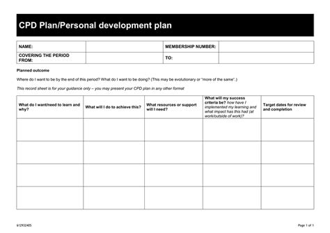 Personal Development Cpd Plan Template