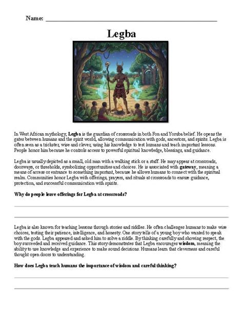 Legba Chunked Assignment West Africa Mythology By Wr Educational