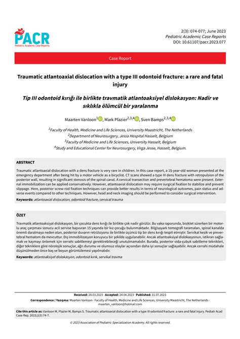 PDF Traumatic Atlantoaxial Dislocation With A Type III Odontoid Fracture A Rare And Fatal Injury