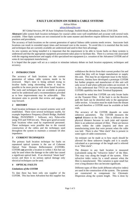 Pdf Fault Location On Subsea Cable Systems · • A Bespoke Spreadsheet Is Required For Every