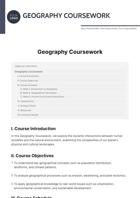 Free Geography Coursework Template To Edit Online