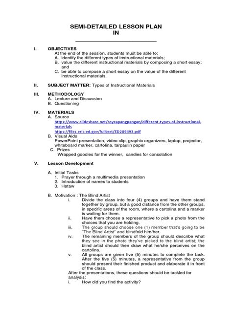 Types Of Ims Semi Detailed Lesson Plan Pdf Lesson Plan Learning