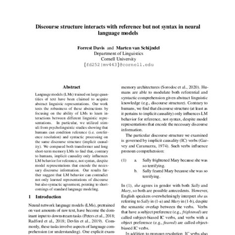 Discourse Structure Interacts With Reference But Not Syntax In Neural Language Models Acl