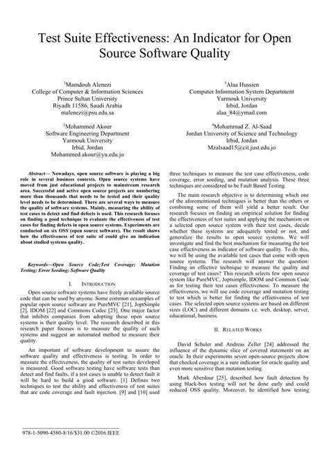 Pdf Test Suite Effectiveness An Indicator For Open Source Software