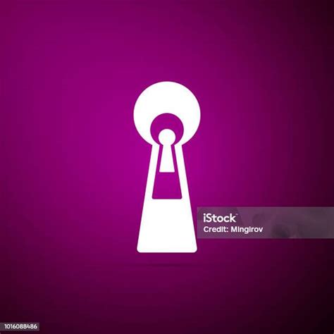 열쇠 구멍 아이콘 보라색 배경에 고립입니다 성공 솔루션 비즈니스 개념의 키입니다 열쇠 구멍 수수께끼 비밀 엿보는 안전 보안의 개념을 표현 한다 평면 디자인입니다 벡터