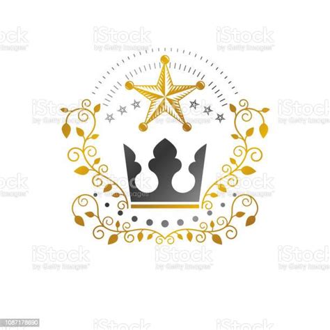 로얄 크라운 상징입니다 팔의 문장 학 외 투 장식 기호 고립 벡터 일러스트 레이 션 흰색 바탕에 화려한 기호입니다 골동품에 대한 스톡 벡터 아트 및 기타 이미지 Istock