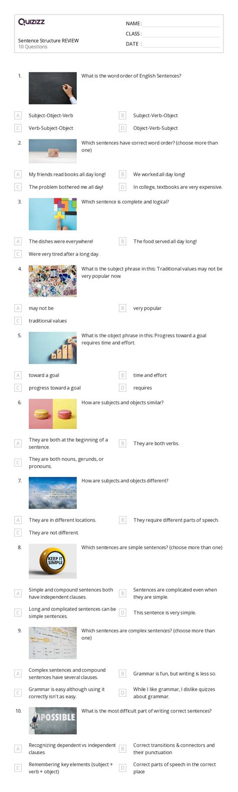 50 Sentence Structure Worksheets On Quizizz Free And Printable