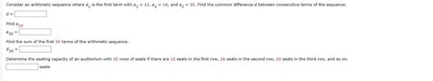 Solved Consider An Arithmetic Sequence Where A1 Is The First Chegg Com