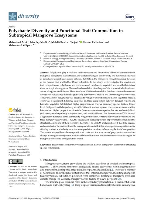 Pdf Polychaete Diversity And Functional Trait Composition In Subtropical Mangrove Ecosystems