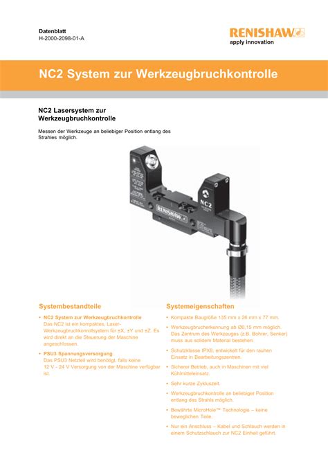 Renishaw Nc2 Non Contact Broken Tool Detection System Benutzerhandbuch
