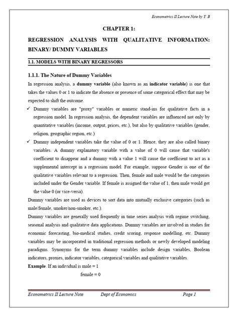 Econometric S Pdf Categorical Variable Dependent And Independent Variables