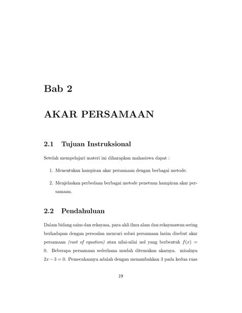Akar Persamaan Metode Numerika Bab Akar Persamaan Tujuan Instruksional Setelah Mempelajari
