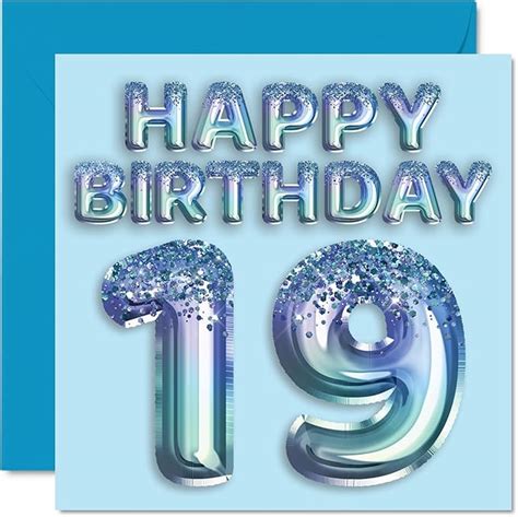19th Birthday Card For Men Blue Glitter Party Balloon Happy