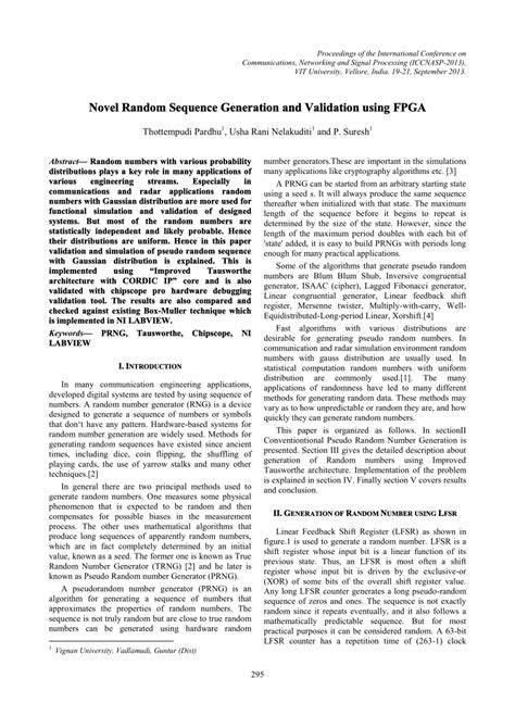 Pdf Novel Random Sequence Generation And Validation Using Fpga