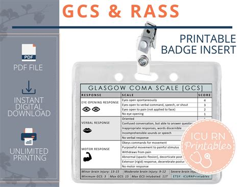 Gcs And Rass Glasgow Coma Scale Richmond Agitation Sedation Scale Printable Pdf Download Etsy