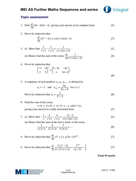 Sequences And Series Integral Topic Assessment Pdf Teaching Mathematics Numbers