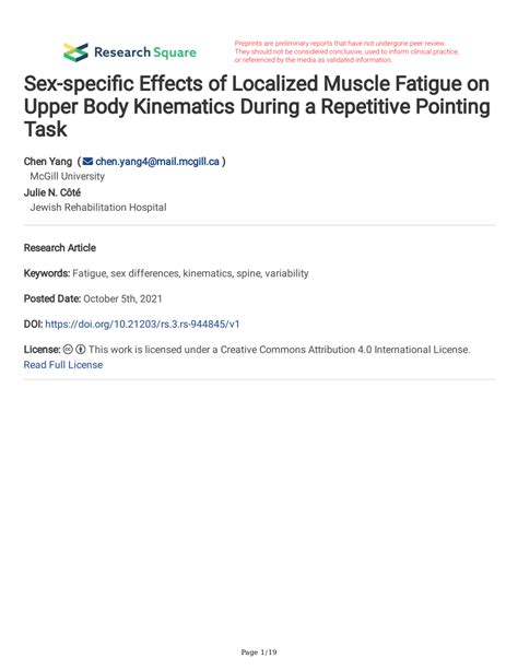 Pdf Sex Specific Effects Of Localized Muscle Fatigue On Upper Body