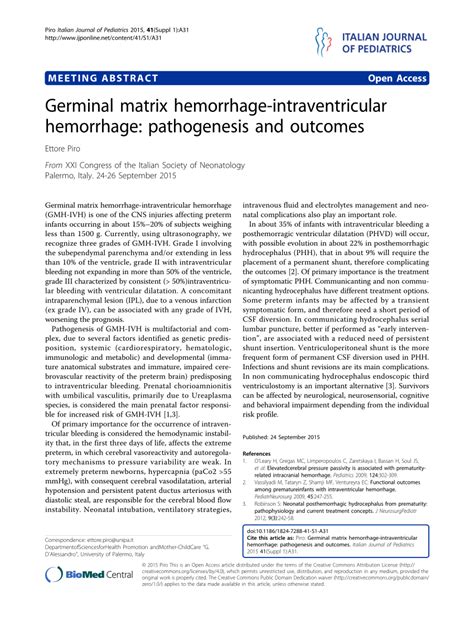 Pdf Germinal Matrix Hemorrhage Intraventricular Hemorrhage