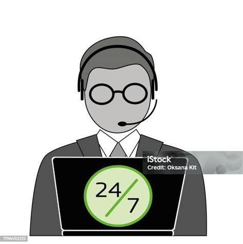 콜 센터 벡터 아이콘입니다 랩톱 벡터 아이콘을 사용하여 마이크를 사용하는 연산자입니다 콜 센터 그림의 연산자 연산자 아이콘입니다 벡터 일러스트 스타일은 흰색의 플랫