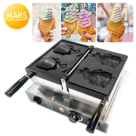 상업용 아이스크림 타이야키 팬 제작 기계 와플 콘 베이킹 케이크 장비 물고기 모양 Aliexpress